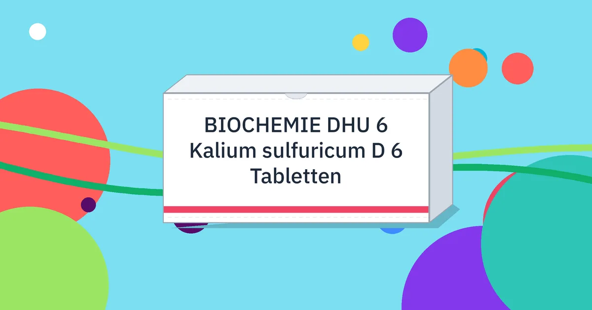 Symbolbild: Packung mit der Aufschrift BIOCHEMIE DHU 6 Kalium sulfuricum D 6 Tabletten (PZN 06584108) – Verfügbarkeit und Bezug in Apotheken in Frankfurt am Main