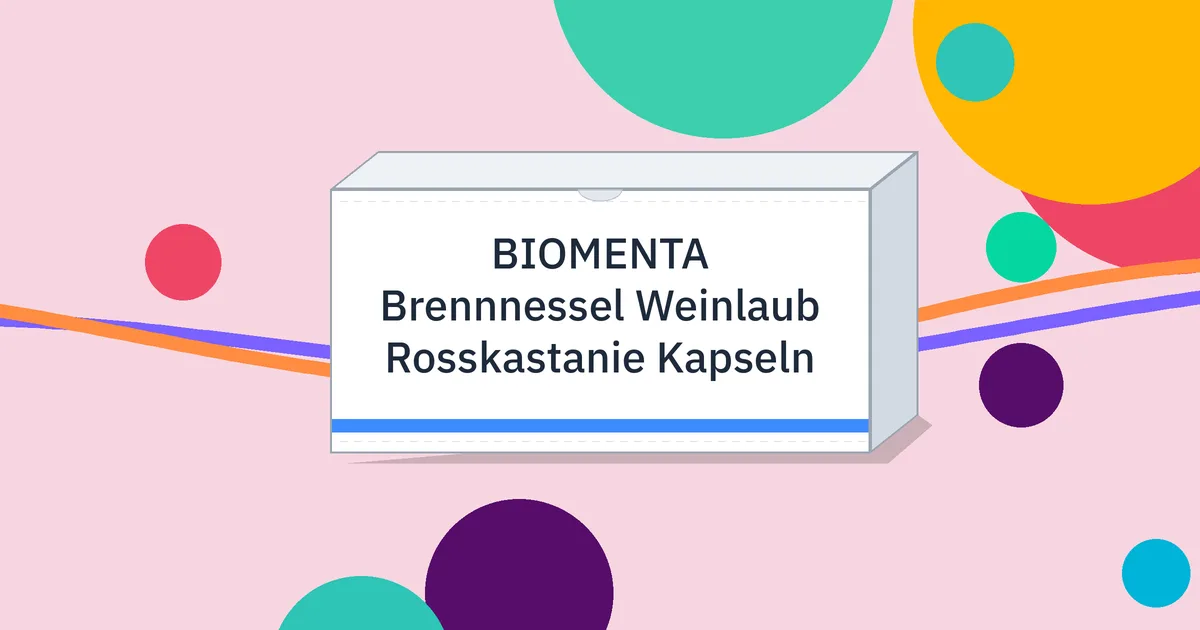 Symbolbild: Packung mit der Aufschrift BIOMENTA Brennnessel Weinlaub Rosskastanie Kapseln (PZN 20282785) – Verfügbarkeit und Bezug in Apotheken in Frankfurt am Main