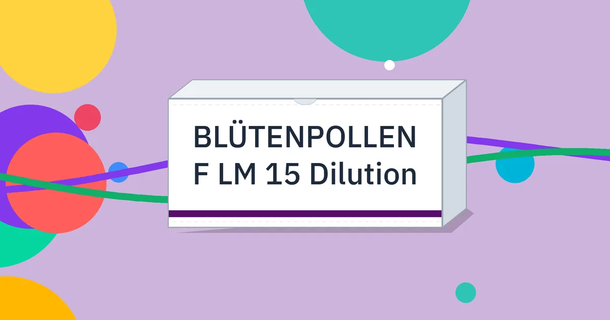 Symbolbild: Packung mit der Aufschrift BLÜTENPOLLEN F LM 15 Dilution (PZN 13389502) – Verfügbarkeit und Bezug in Apotheken in Frankfurt am Main