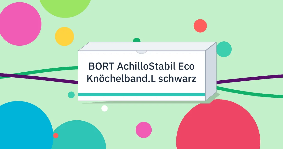 Symbolbild: Packung mit der Aufschrift BORT AchilloStabil Eco Knöchelband.L schwarz (PZN 02728958) – Verfügbarkeit und Bezug in Apotheken in Frankfurt am Main