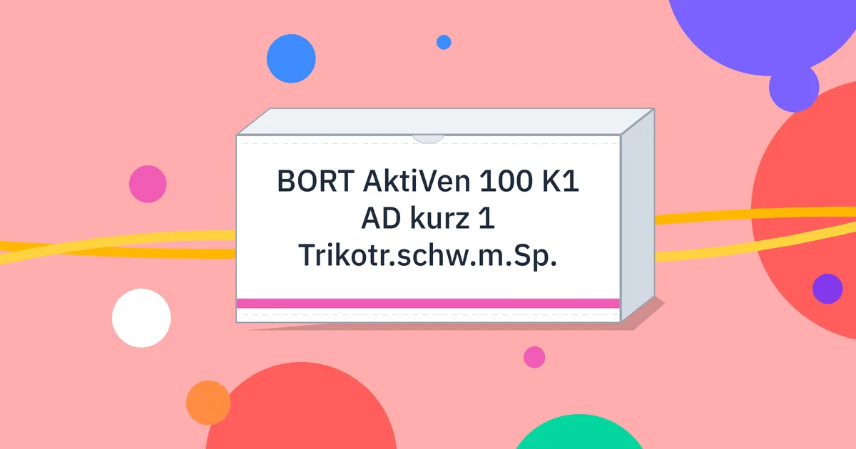 Symbolbild: Packung mit der Aufschrift BORT AktiVen 100 K1 AD kurz 1 Trikotr.schw.m.Sp. (PZN 14387126) – Verfügbarkeit und Bezug in Apotheken in Frankfurt am Main