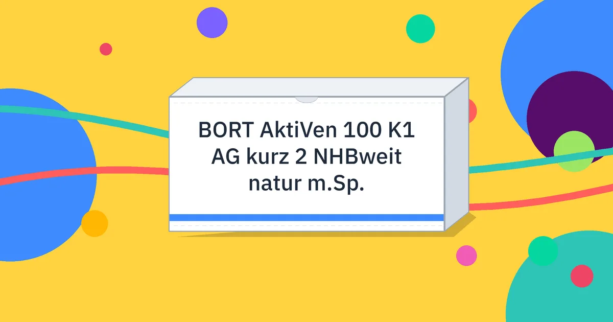Symbolbild: Packung mit der Aufschrift BORT AktiVen 100 K1 AG kurz 2 NHBweit natur m.Sp. (PZN 13729961) – Verfügbarkeit und Bezug in Apotheken in Frankfurt am Main