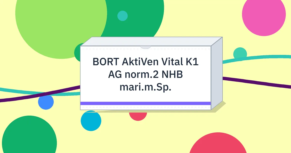Symbolbild: Packung mit der Aufschrift BORT AktiVen Vital K1 AG norm.2 NHB mari.m.Sp. (PZN 13732414) – Verfügbarkeit und Bezug in Apotheken in Frankfurt am Main