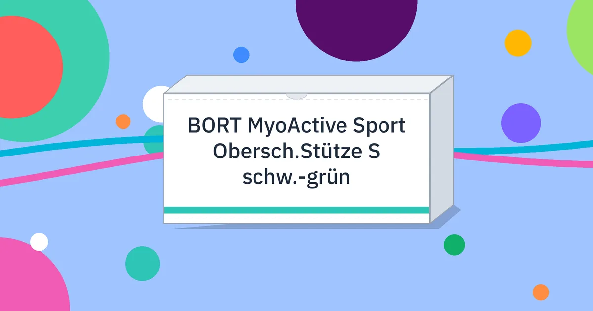 Symbolbild: Packung mit der Aufschrift BORT MyoActive Sport Obersch.Stütze S schw.-grün (PZN 11581974) – Verfügbarkeit und Bezug in Apotheken in Frankfurt am Main