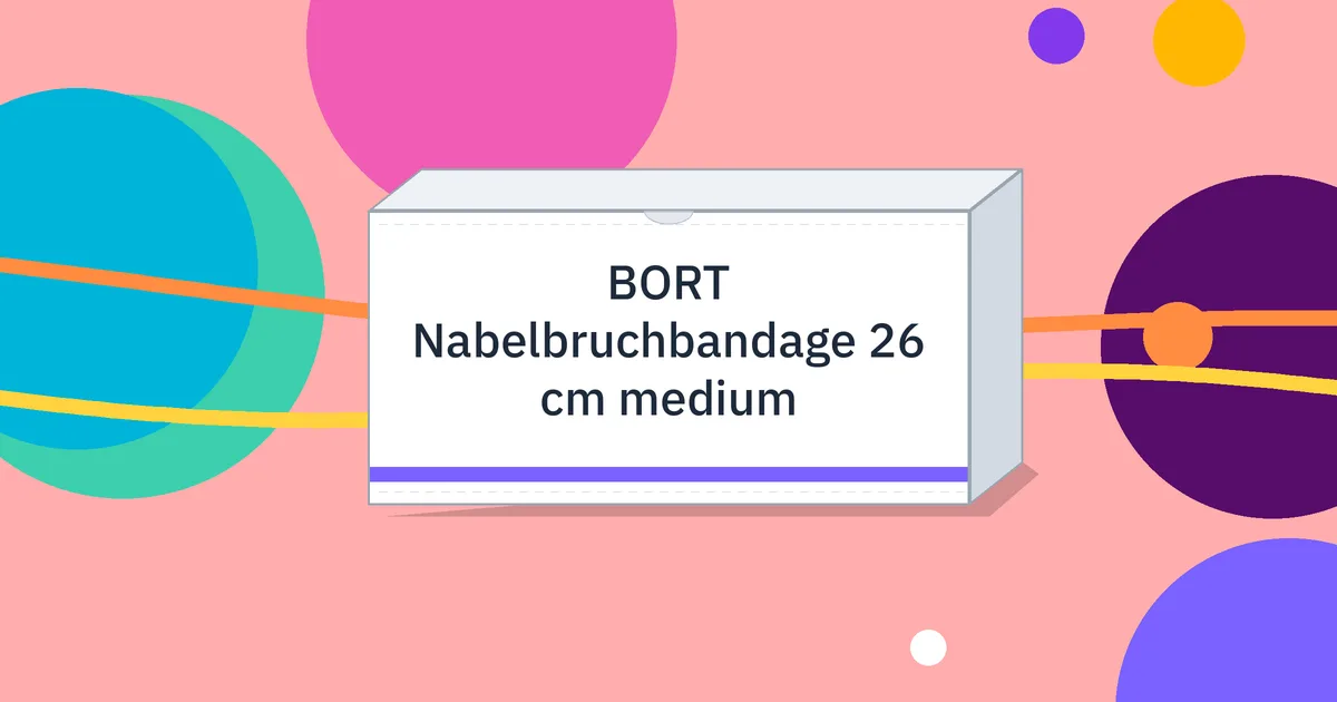 Symbolbild: Packung mit der Aufschrift BORT Nabelbruchbandage 26 cm medium (PZN 20105669) – Verfügbarkeit und Bezug in Apotheken in Frankfurt am Main