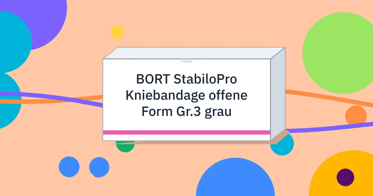 Symbolbild: Packung mit der Aufschrift BORT StabiloPro Kniebandage offene Form Gr.3 grau (PZN 15256863) – Verfügbarkeit und Bezug in Apotheken in Frankfurt am Main