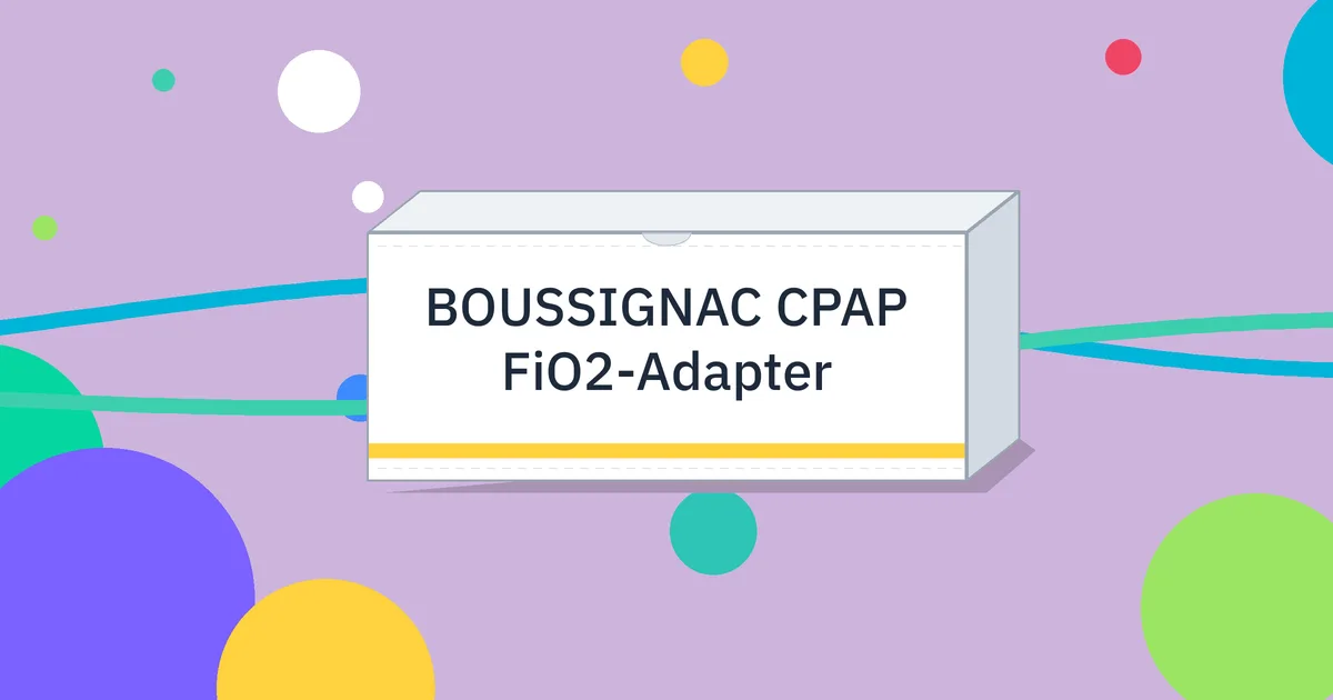 Symbolbild: Packung mit der Aufschrift BOUSSIGNAC CPAP FiO2-Adapter (PZN 09514479) – Verfügbarkeit und Bezug in Apotheken in Frankfurt am Main