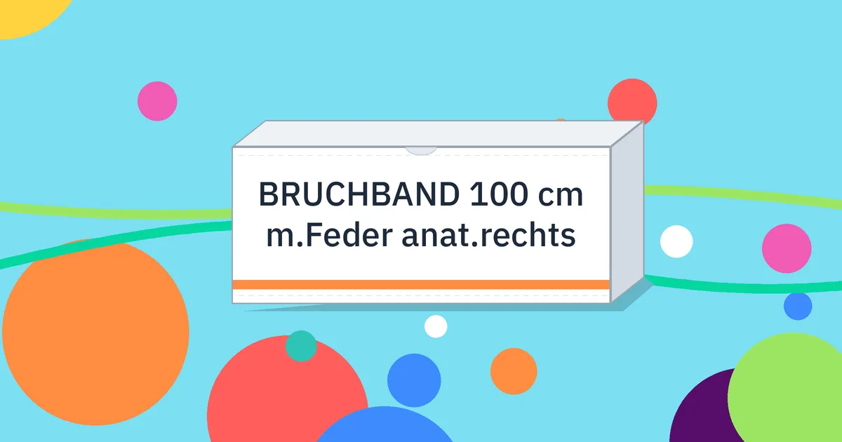Symbolbild: Packung mit der Aufschrift BRUCHBAND 100 cm m.Feder anat.rechts (PZN 02007615) – Verfügbarkeit und Bezug in Apotheken in Frankfurt am Main