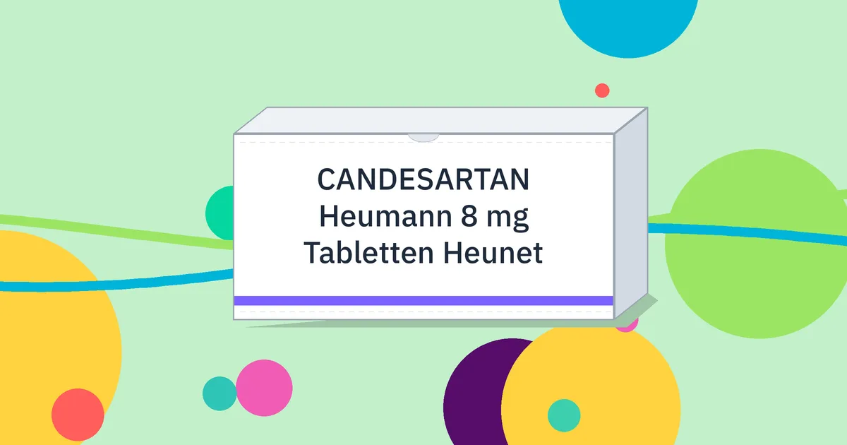 Symbolbild: Packung mit der Aufschrift CANDESARTAN Heumann 8 mg Tabletten Heunet (PZN 14211479) – Verfügbarkeit und Bezug in Apotheken in Frankfurt am Main