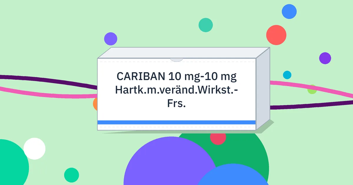Symbolbild: Packung mit der Aufschrift CARIBAN 10 mg-10 mg Hartk.m.veränd.Wirkst.-Frs. (PZN 18498584) – Verfügbarkeit und Bezug in Apotheken in Frankfurt am Main