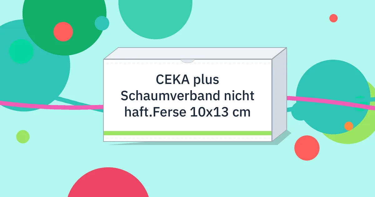 Symbolbild: Packung mit der Aufschrift CEKA plus Schaumverband nicht haft.Ferse 10x13 cm (PZN 20378404) – Verfügbarkeit und Bezug in Apotheken in Frankfurt am Main