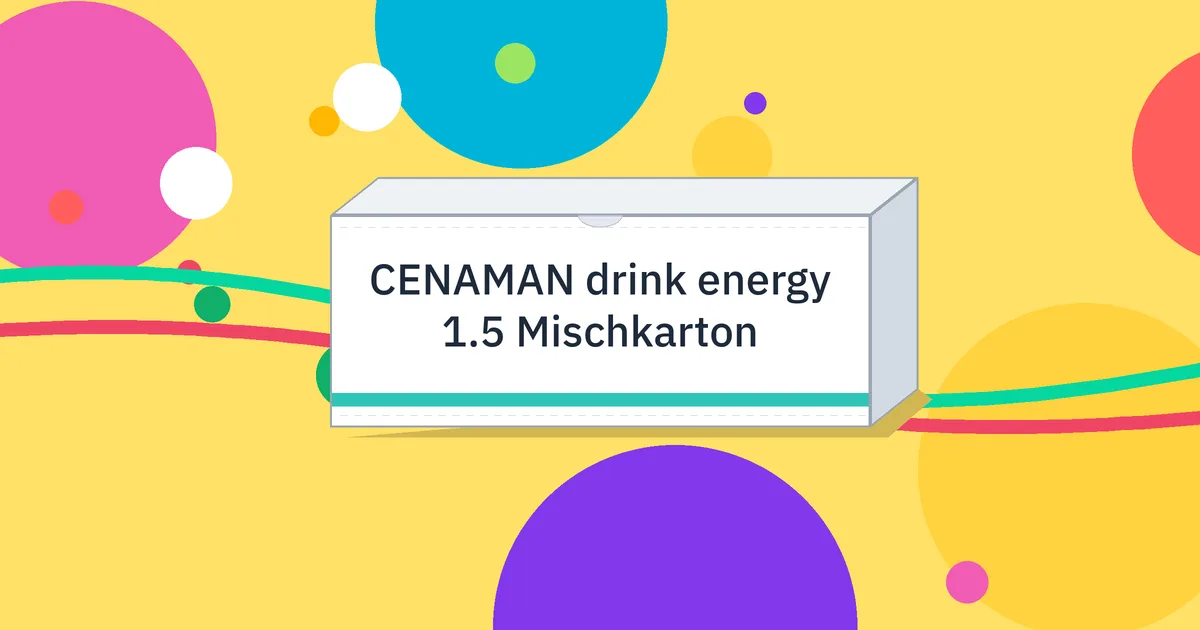 Symbolbild: Packung mit der Aufschrift CENAMAN drink energy 1.5 Mischkarton (PZN 13710915) – Verfügbarkeit und Bezug in Apotheken in Frankfurt am Main