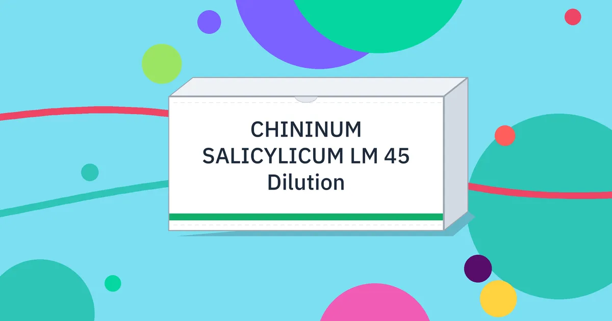 Symbolbild: Packung mit der Aufschrift CHININUM SALICYLICUM LM 45 Dilution (PZN 12815859) – Verfügbarkeit und Bezug in Apotheken in Frankfurt am Main