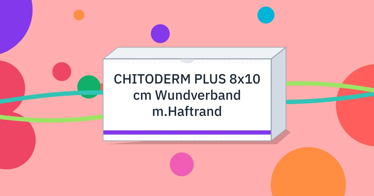 Symbolbild: Packung mit der Aufschrift CHITODERM PLUS 8x10 cm Wundverband m.Haftrand (PZN 11586339) – Verfügbarkeit und Bezug in Apotheken in Frankfurt am Main