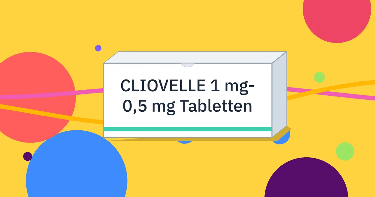 Symbolbild: Packung mit der Aufschrift CLIOVELLE 1 mg-0,5 mg Tabletten (PZN 04653704) – Verfügbarkeit und Bezug in Apotheken in Frankfurt am Main