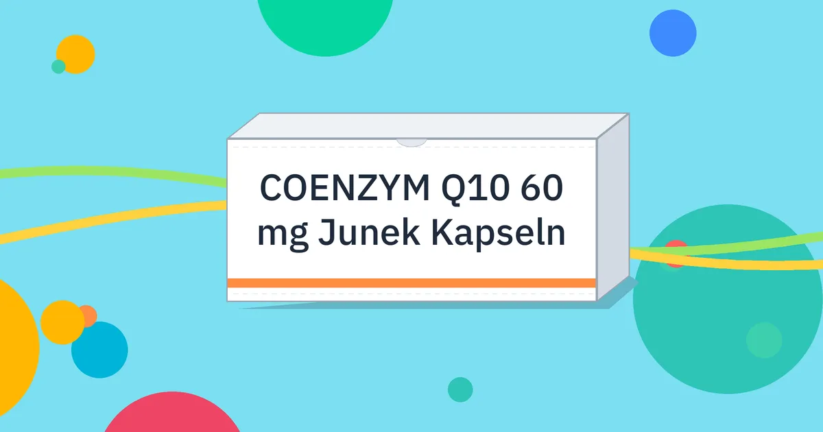 Symbolbild: Packung mit der Aufschrift COENZYM Q10 60 mg Junek Kapseln (PZN 09719922) – Verfügbarkeit und Bezug in Apotheken in Frankfurt am Main