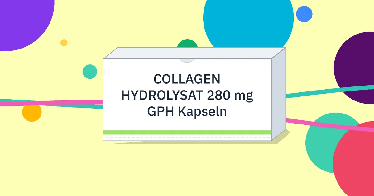 Symbolbild: Packung mit der Aufschrift COLLAGEN HYDROLYSAT 280 mg GPH Kapseln (PZN 09324141) – Verfügbarkeit und Bezug in Apotheken in Frankfurt am Main