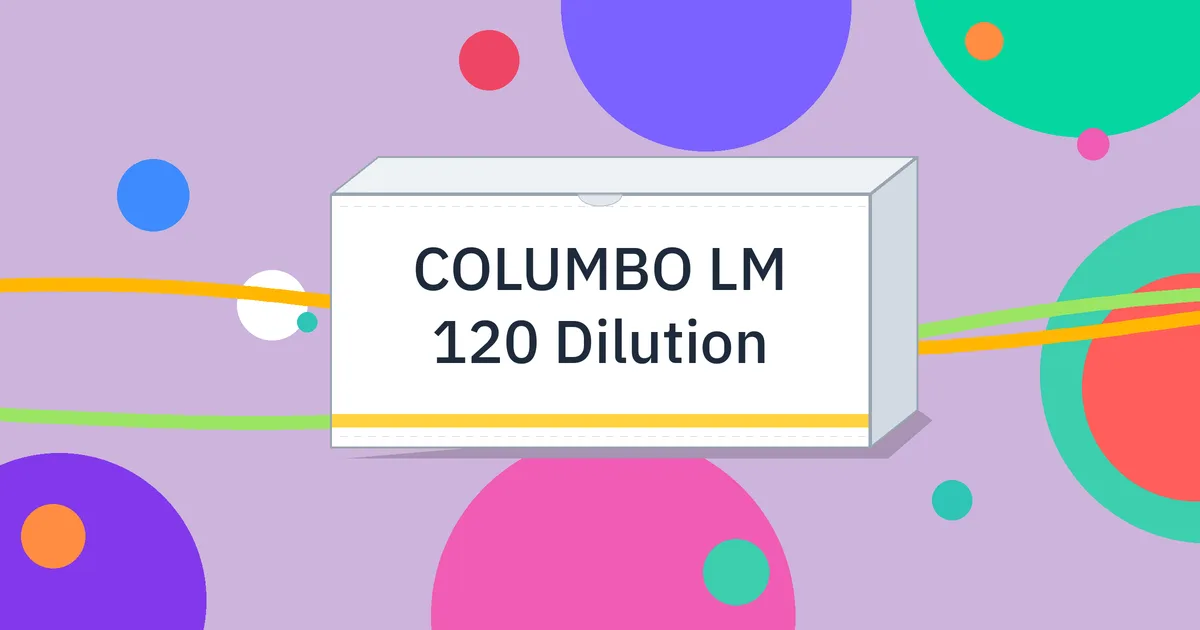 Symbolbild: Packung mit der Aufschrift COLUMBO LM 120 Dilution (PZN 13449084) – Verfügbarkeit und Bezug in Apotheken in Frankfurt am Main