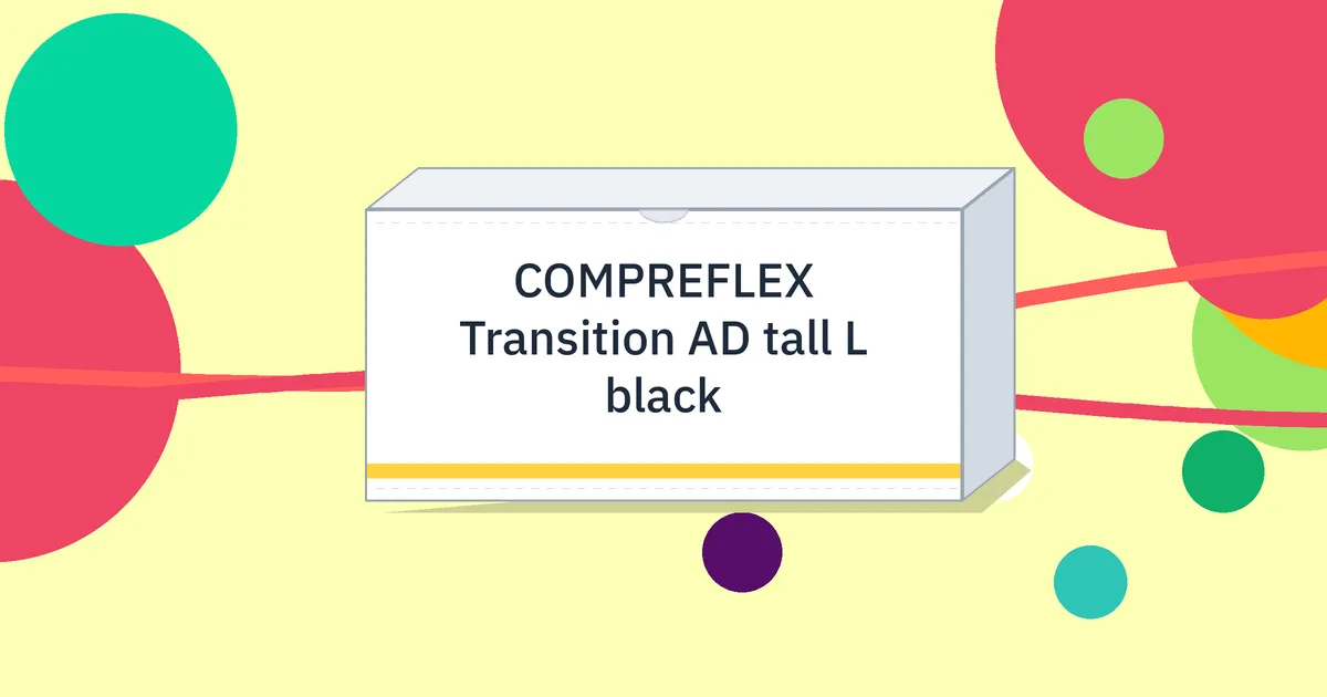 Symbolbild: Packung mit der Aufschrift COMPREFLEX Transition AD tall L black (PZN 19534365) – Verfügbarkeit und Bezug in Apotheken in Frankfurt am Main