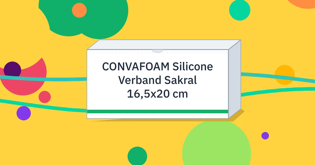 Symbolbild: Packung mit der Aufschrift CONVAFOAM Silicone Verband Sakral 16,5x20 cm (PZN 20629450) – Verfügbarkeit und Bezug in Apotheken in Frankfurt am Main