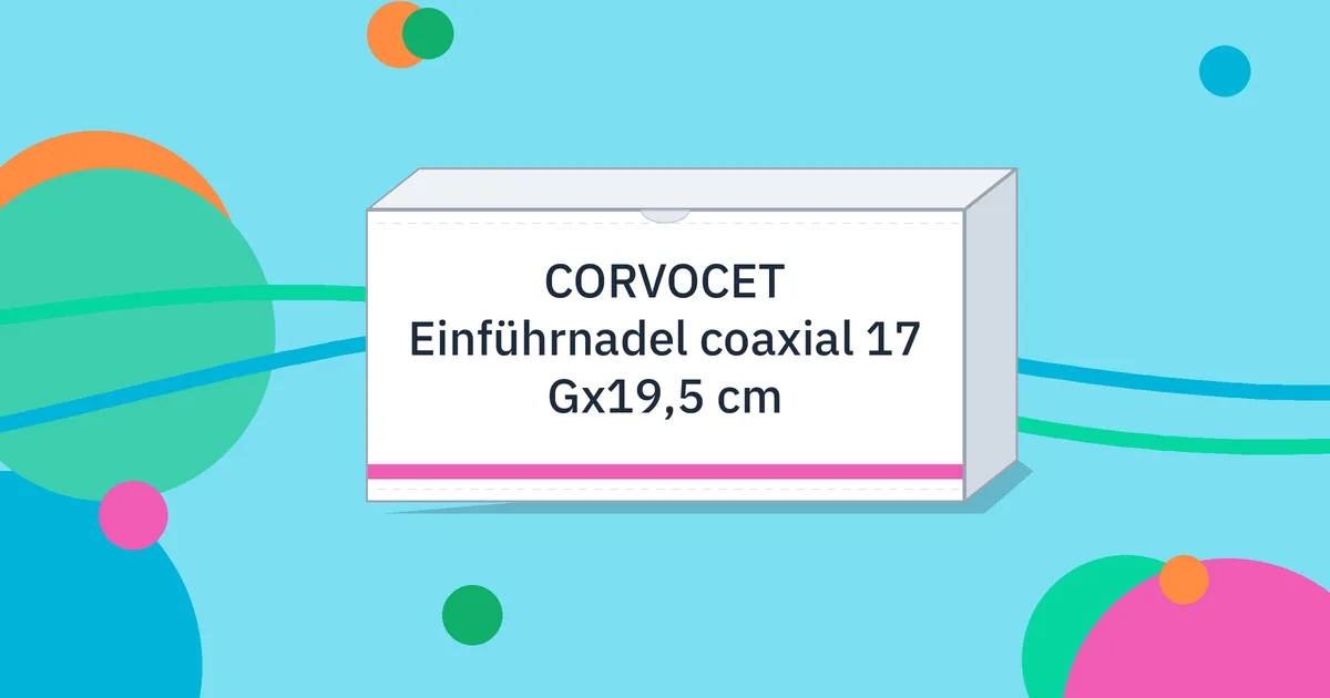 Symbolbild: Packung mit der Aufschrift CORVOCET Einführnadel coaxial 17 Gx19,5 cm (PZN 18764287) – Verfügbarkeit und Bezug in Apotheken in Frankfurt am Main