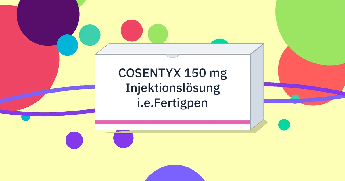 Symbolbild: Packung mit der Aufschrift COSENTYX 150 mg Injektionslösung i.e.Fertigpen (PZN 17604966) – Verfügbarkeit und Bezug in Apotheken in Frankfurt am Main