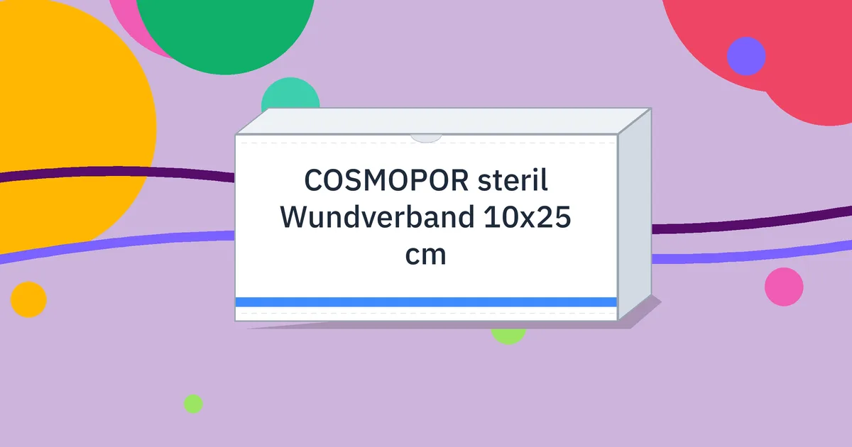 Symbolbild: Packung mit der Aufschrift COSMOPOR steril Wundverband 10x25 cm (PZN 19699511) – Verfügbarkeit und Bezug in Apotheken in Frankfurt am Main