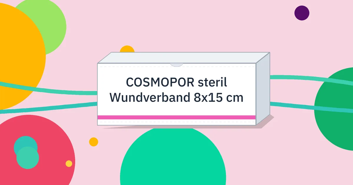 Symbolbild: Packung mit der Aufschrift COSMOPOR steril Wundverband 8x15 cm (PZN 17583224) – Verfügbarkeit und Bezug in Apotheken in Frankfurt am Main