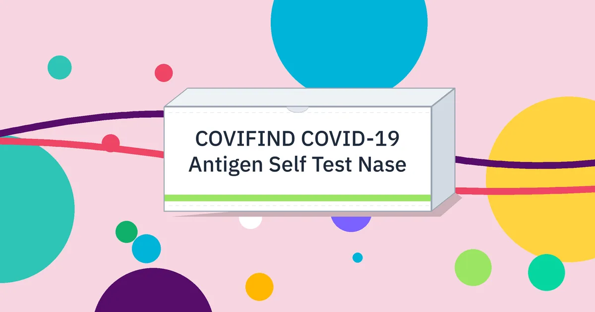Symbolbild: Packung mit der Aufschrift COVIFIND COVID-19 Antigen Self Test Nase (PZN 19691969) – Verfügbarkeit und Bezug in Apotheken in Frankfurt am Main