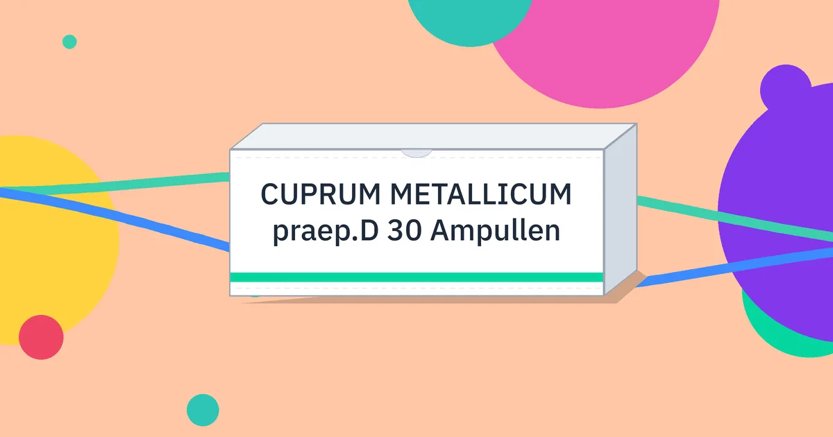 Symbolbild: Packung mit der Aufschrift CUPRUM METALLICUM praep.D 30 Ampullen (PZN 01621514) – Verfügbarkeit und Bezug in Apotheken in Frankfurt am Main