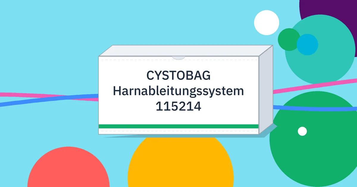 Symbolbild: Packung mit der Aufschrift CYSTOBAG Harnableitungssystem 115214 (PZN 07008140) – Verfügbarkeit und Bezug in Apotheken in Frankfurt am Main