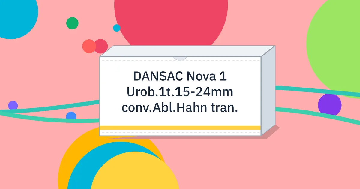 Symbolbild: Packung mit der Aufschrift DANSAC Nova 1 Urob.1t.15-24mm conv.Abl.Hahn tran. (PZN 04516947) – Verfügbarkeit und Bezug in Apotheken in Frankfurt am Main