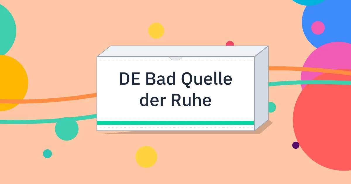 Symbolbild: Packung mit der Aufschrift DE Bad Quelle der Ruhe (PZN 20307255) – Verfügbarkeit und Bezug in Apotheken in Frankfurt am Main