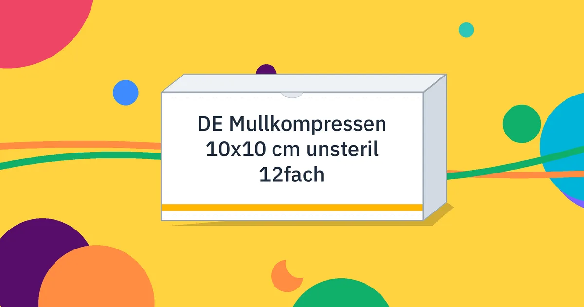 Symbolbild: Packung mit der Aufschrift DE Mullkompressen 10x10 cm unsteril 12fach (PZN 03227885) – Verfügbarkeit und Bezug in Apotheken in Frankfurt am Main