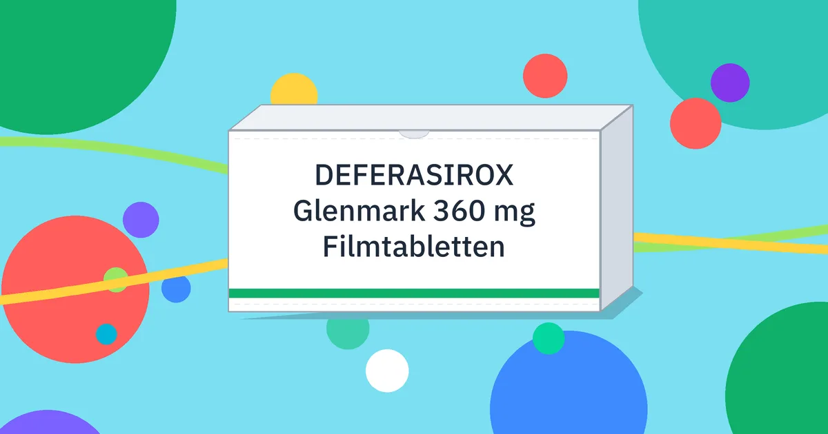 Symbolbild: Packung mit der Aufschrift DEFERASIROX Glenmark 360 mg Filmtabletten (PZN 17535099) – Verfügbarkeit und Bezug in Apotheken in Frankfurt am Main