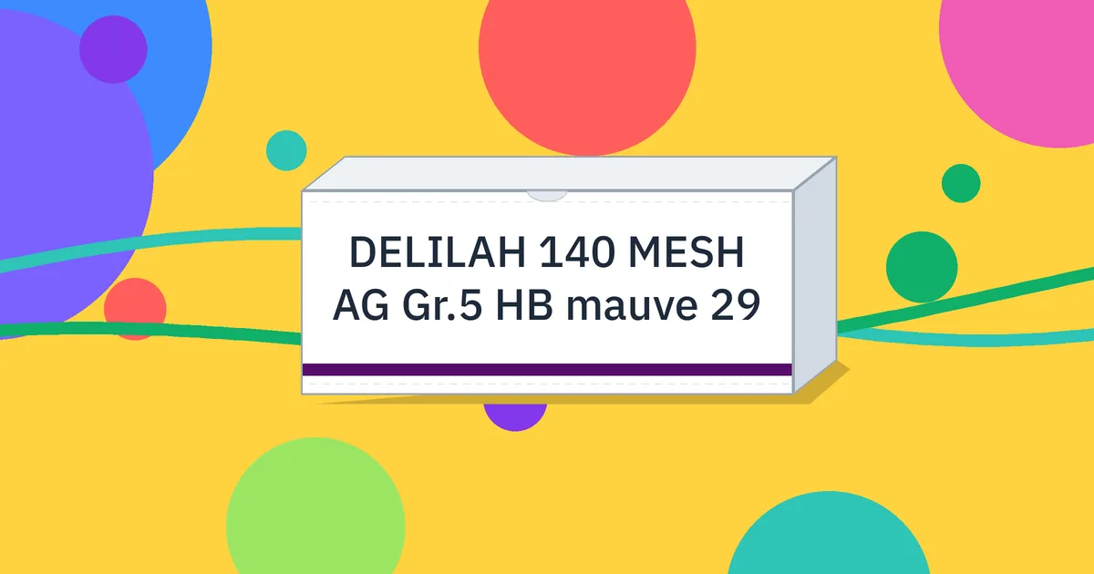 Symbolbild: Packung mit der Aufschrift DELILAH 140 MESH AG Gr.5 HB mauve 29 (PZN 13849760) – Verfügbarkeit und Bezug in Apotheken in Frankfurt am Main