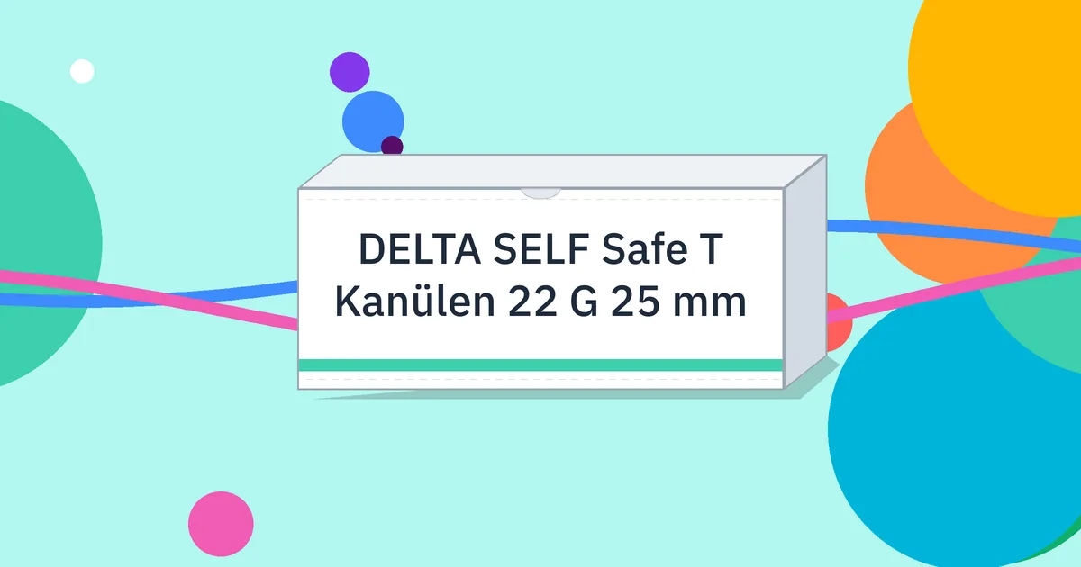 Symbolbild: Packung mit der Aufschrift DELTA SELF Safe T Kanülen 22 G 25 mm (PZN 07766395) – Verfügbarkeit und Bezug in Apotheken in Frankfurt am Main