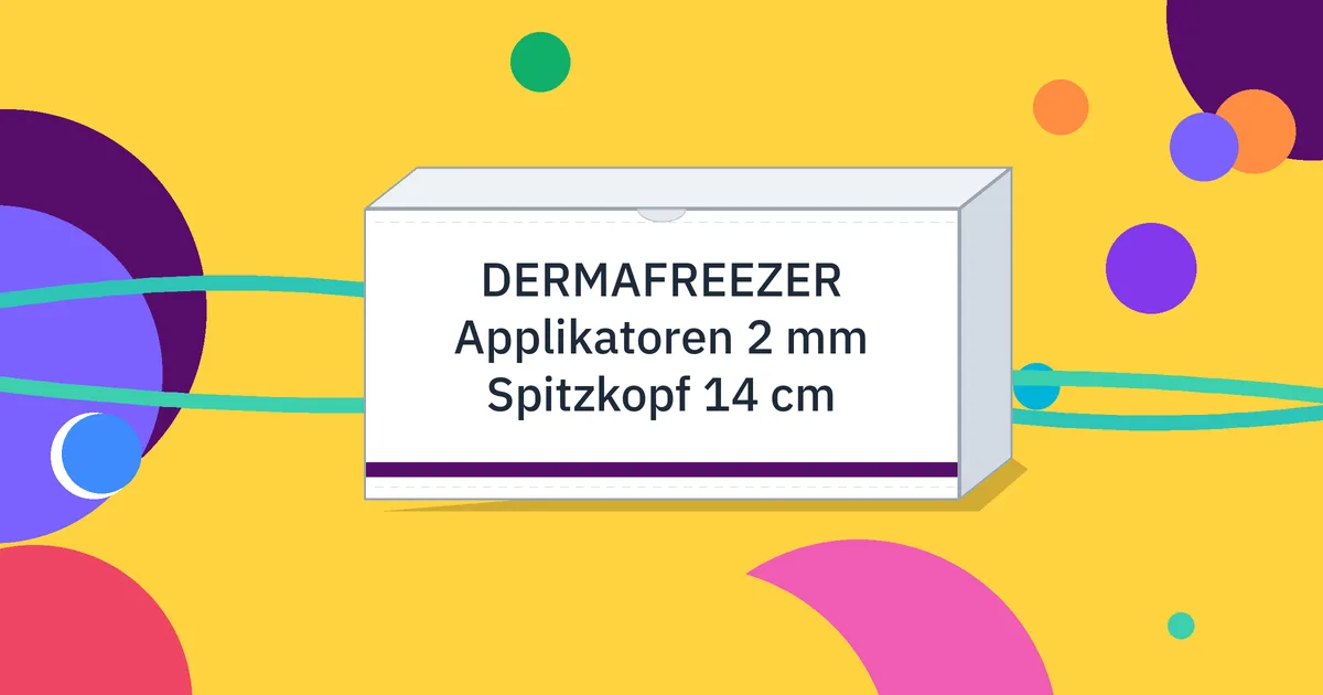 Symbolbild: Packung mit der Aufschrift DERMAFREEZER Applikatoren 2 mm Spitzkopf 14 cm (PZN 07318461) – Verfügbarkeit und Bezug in Apotheken in Frankfurt am Main