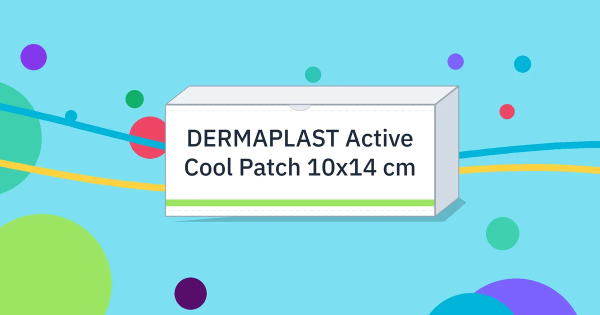 Symbolbild: Packung mit der Aufschrift DERMAPLAST Active Cool Patch 10x14 cm (PZN 15241235) – Verfügbarkeit und Bezug in Apotheken in Frankfurt am Main