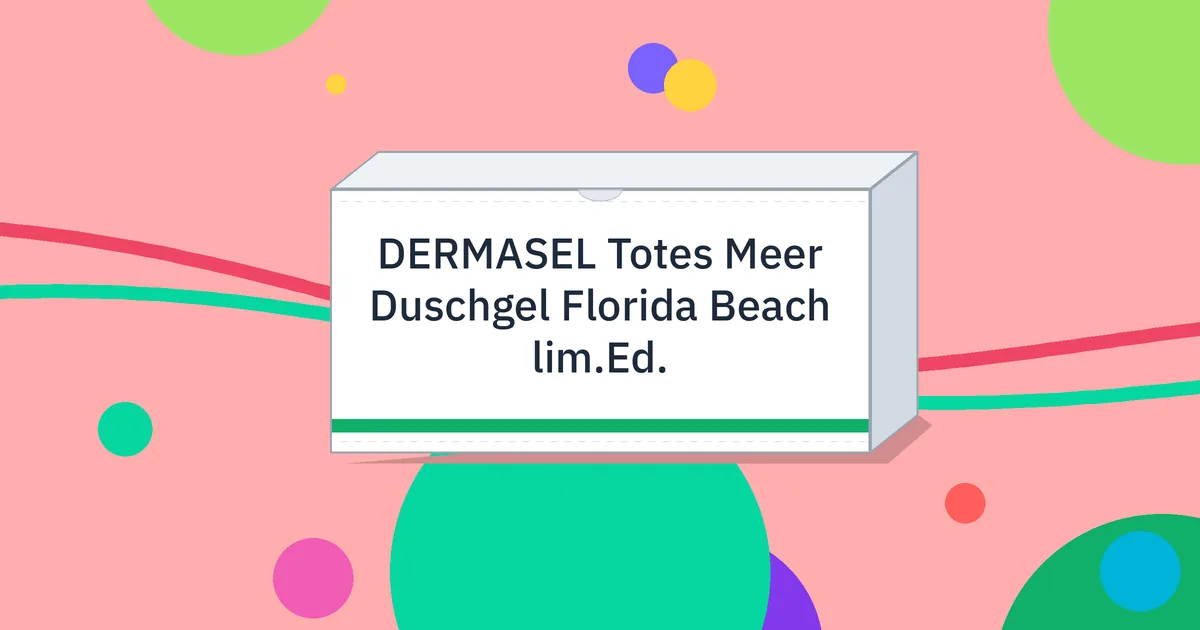 Symbolbild: Packung mit der Aufschrift DERMASEL Totes Meer Duschgel Florida Beach lim.Ed. (PZN 00544361) – Verfügbarkeit und Bezug in Apotheken in Frankfurt am Main