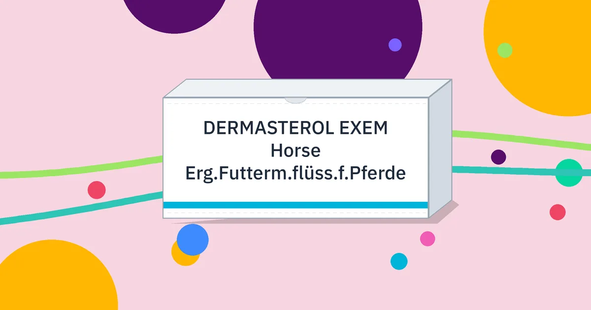 Symbolbild: Packung mit der Aufschrift DERMASTEROL EXEM Horse Erg.Futterm.flüss.f.Pferde (PZN 14217370) – Verfügbarkeit und Bezug in Apotheken in Frankfurt am Main