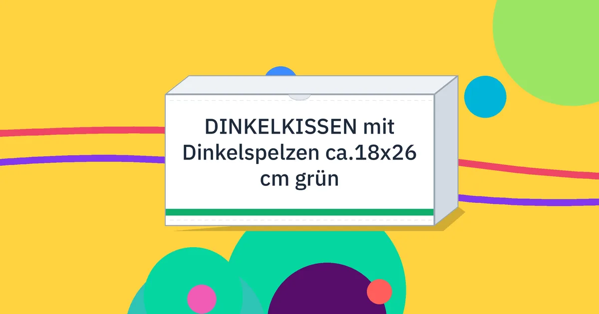 Symbolbild: Packung mit der Aufschrift DINKELKISSEN mit Dinkelspelzen ca.18x26 cm grün (PZN 16619144) – Verfügbarkeit und Bezug in Apotheken in Frankfurt am Main