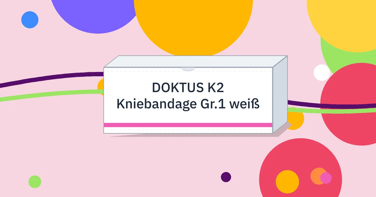 Symbolbild: Packung mit der Aufschrift DOKTUS K2 Kniebandage Gr.1 weiß (PZN 03309784) – Verfügbarkeit und Bezug in Apotheken in Frankfurt am Main