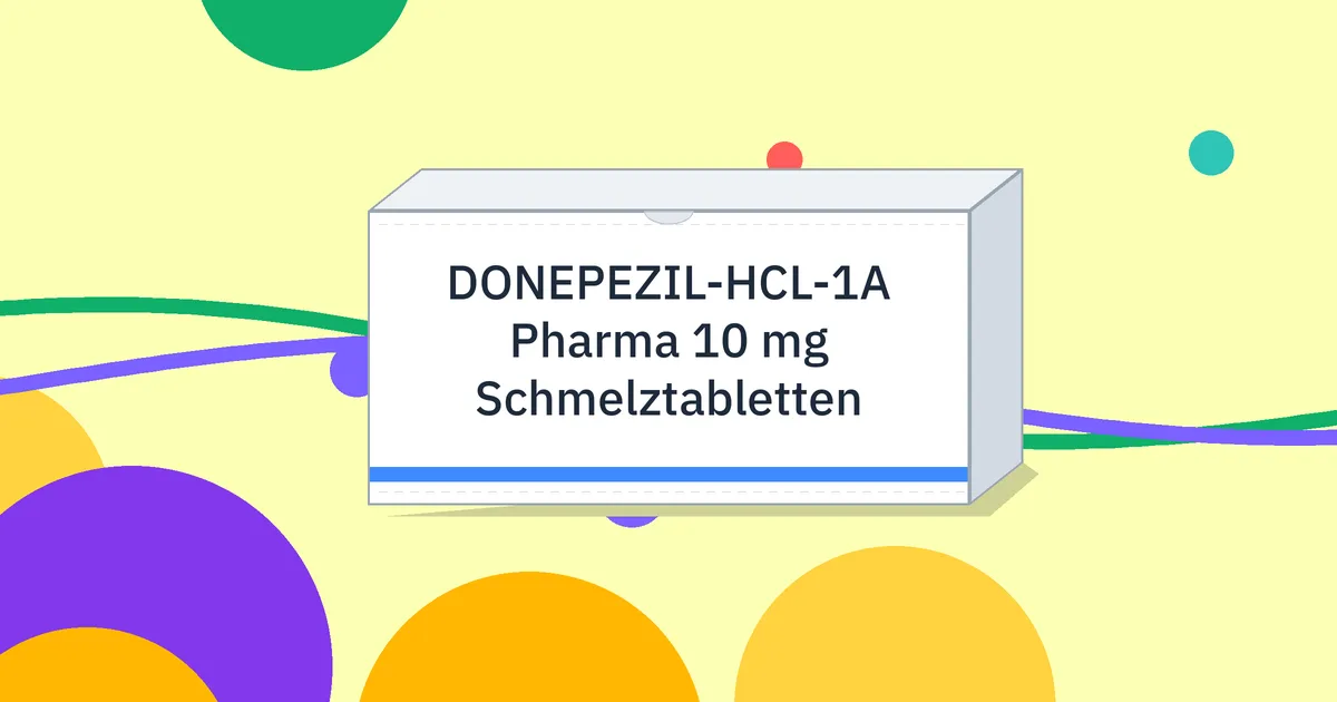 Symbolbild: Packung mit der Aufschrift DONEPEZIL-HCL-1A Pharma 10 mg Schmelztabletten (PZN 09322337) – Verfügbarkeit und Bezug in Apotheken in Frankfurt am Main