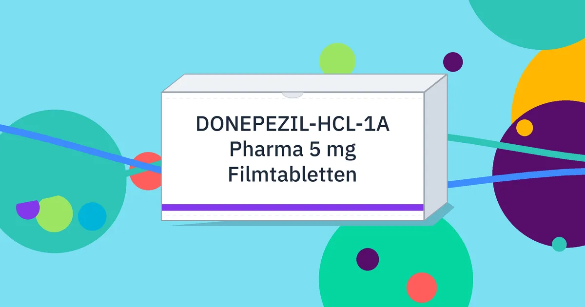 Symbolbild: Packung mit der Aufschrift DONEPEZIL-HCL-1A Pharma 5 mg Filmtabletten (PZN 09322231) – Verfügbarkeit und Bezug in Apotheken in Frankfurt am Main