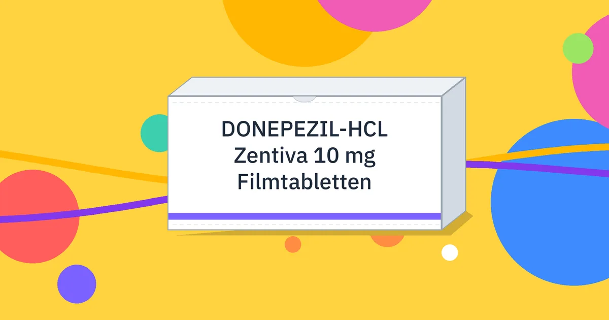 Symbolbild: Packung mit der Aufschrift DONEPEZIL-HCL Zentiva 10 mg Filmtabletten (PZN 09302435) – Verfügbarkeit und Bezug in Apotheken in Frankfurt am Main