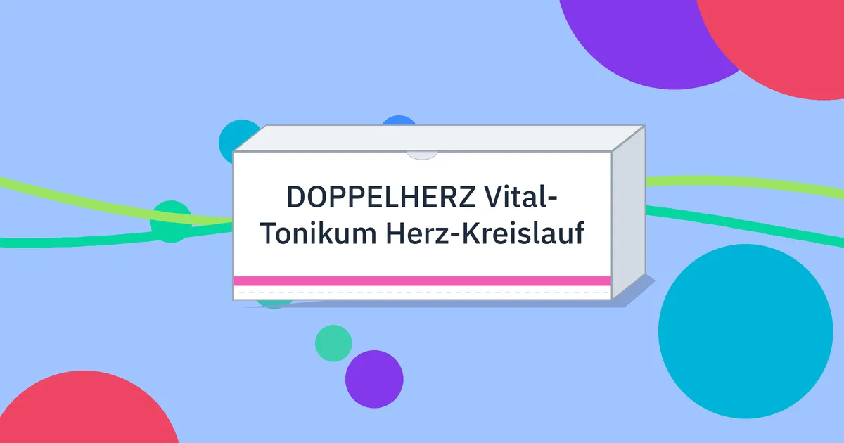 Symbolbild: Packung mit der Aufschrift DOPPELHERZ Vital-Tonikum Herz-Kreislauf (PZN 01989823) – Verfügbarkeit und Bezug in Apotheken in Frankfurt am Main