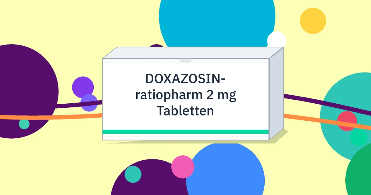 Symbolbild: Packung mit der Aufschrift DOXAZOSIN-ratiopharm 2 mg Tabletten (PZN 00171693) – Verfügbarkeit und Bezug in Apotheken in Frankfurt am Main