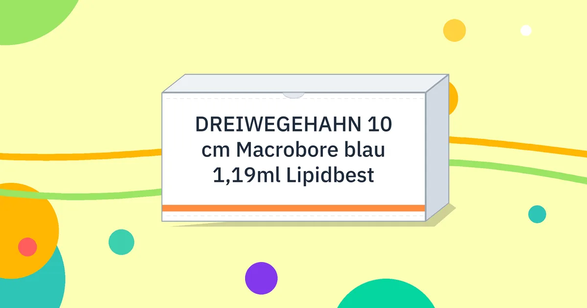 Symbolbild: Packung mit der Aufschrift DREIWEGEHAHN 10 cm Macrobore blau 1,19ml Lipidbest (PZN 18837046) – Verfügbarkeit und Bezug in Apotheken in Frankfurt am Main