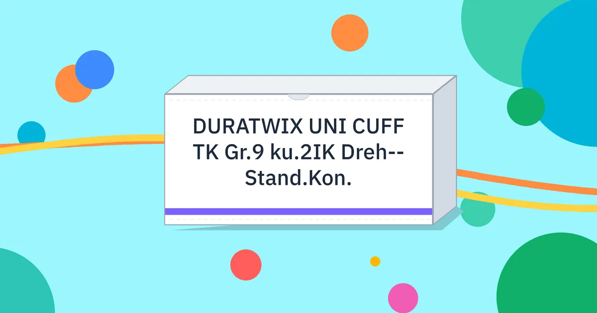 Symbolbild: Packung mit der Aufschrift DURATWIX UNI CUFF TK Gr.9 ku.2IK Dreh--Stand.Kon. (PZN 06965678) – Verfügbarkeit und Bezug in Apotheken in Frankfurt am Main